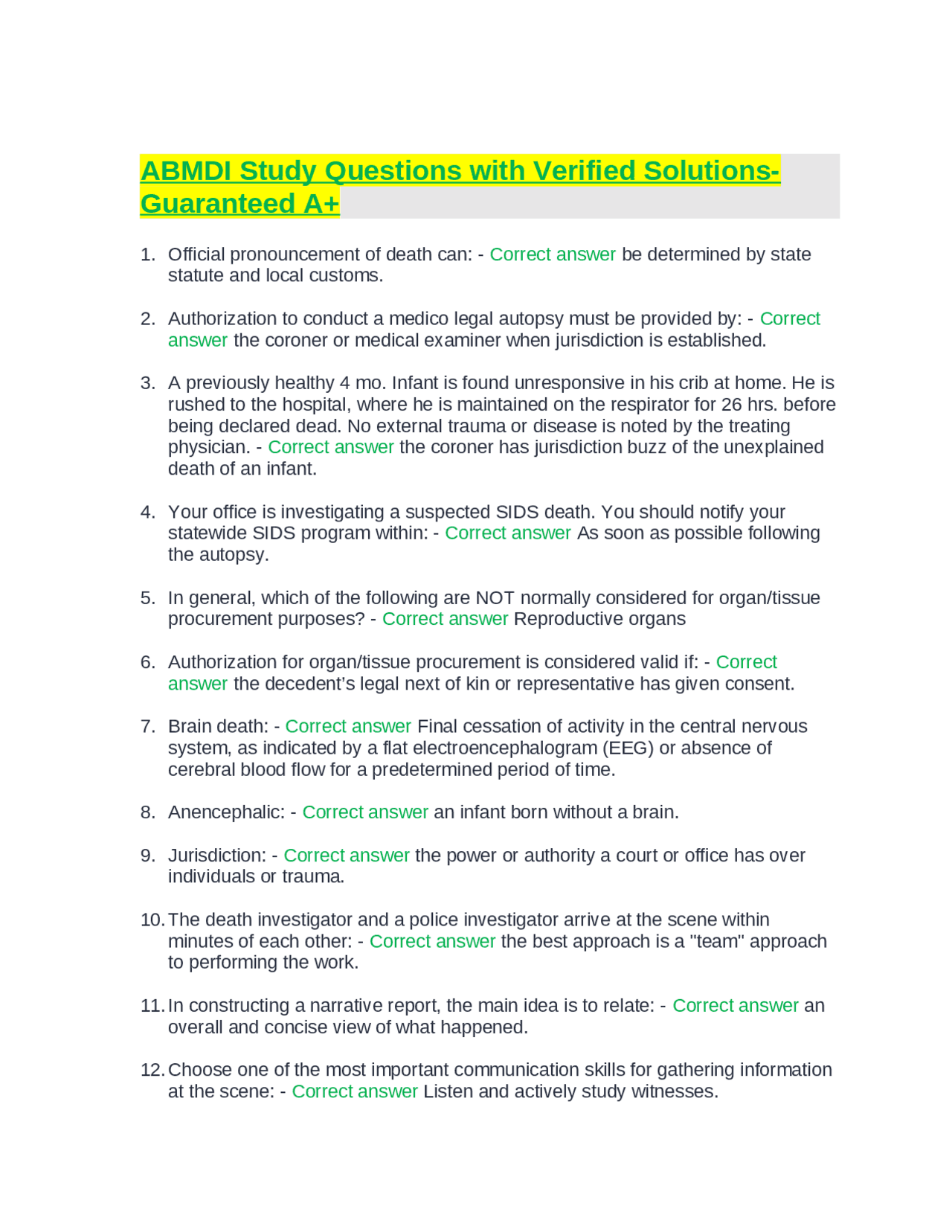 ABMDI Study Questions with Verified Solutions-Guaranteed A+ | Exams ...
