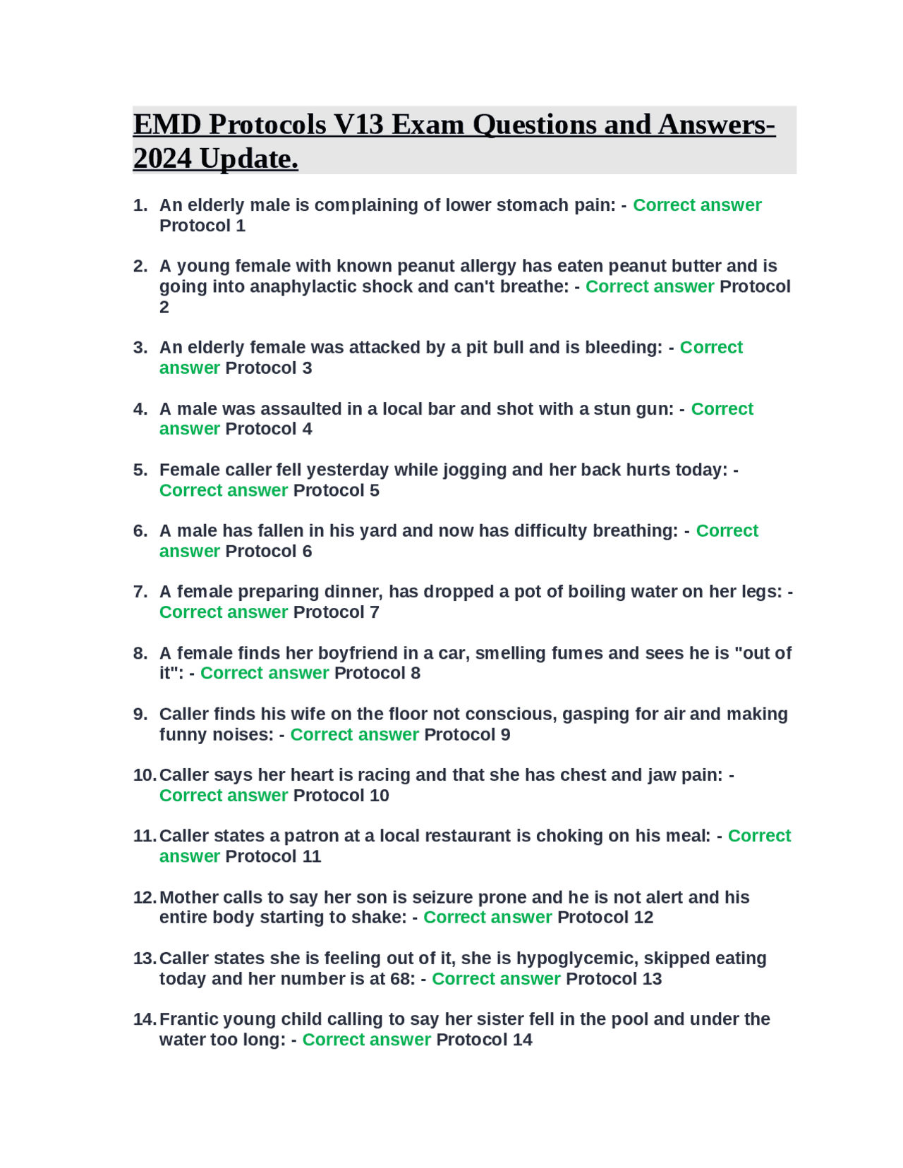 EMD Protocols V13 Exam Questions and Answers-2024 Update. | Exams ...