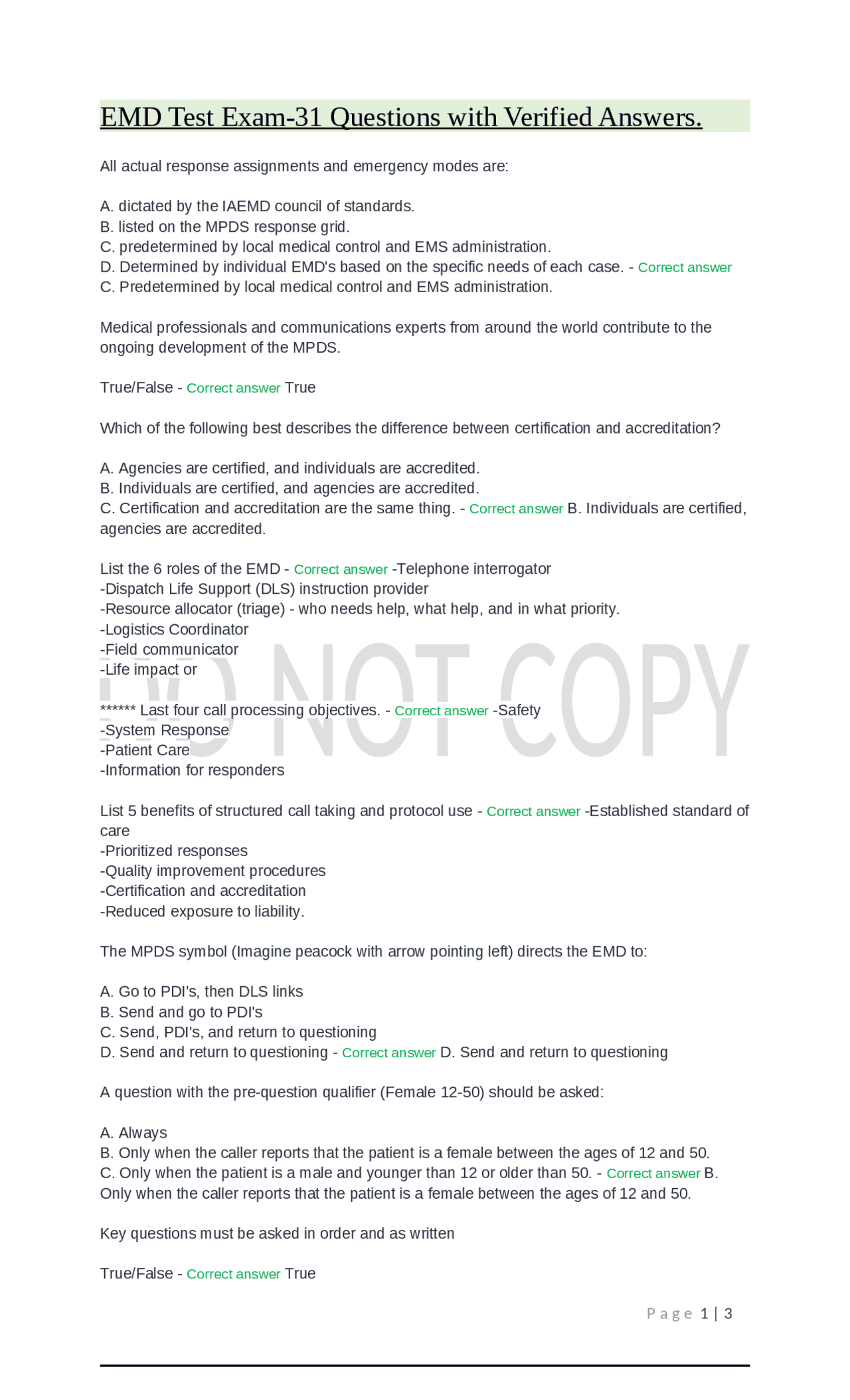 EMD Test Exam-31 Questions with Verified Answers. | Exams Health ...