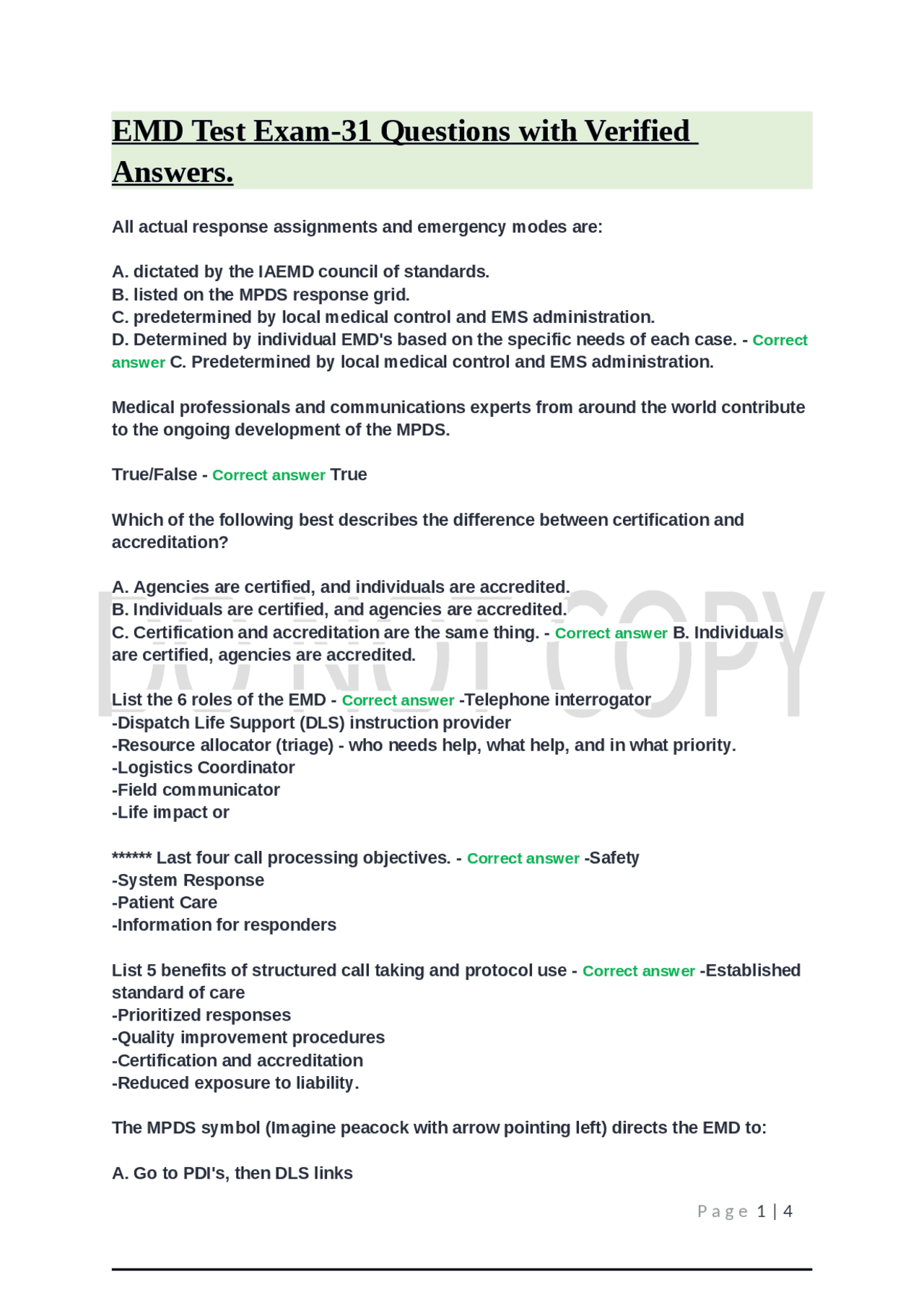 EMD Test Exam-31 Questions with Verified Answers. | Exams Health ...