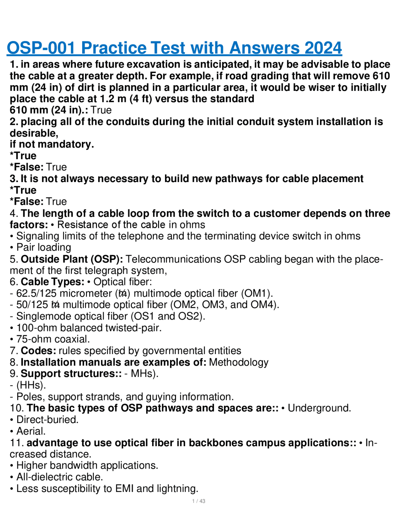 OSP-001 Practice Test with Answers 2024 | Exams Nursing | Docsity