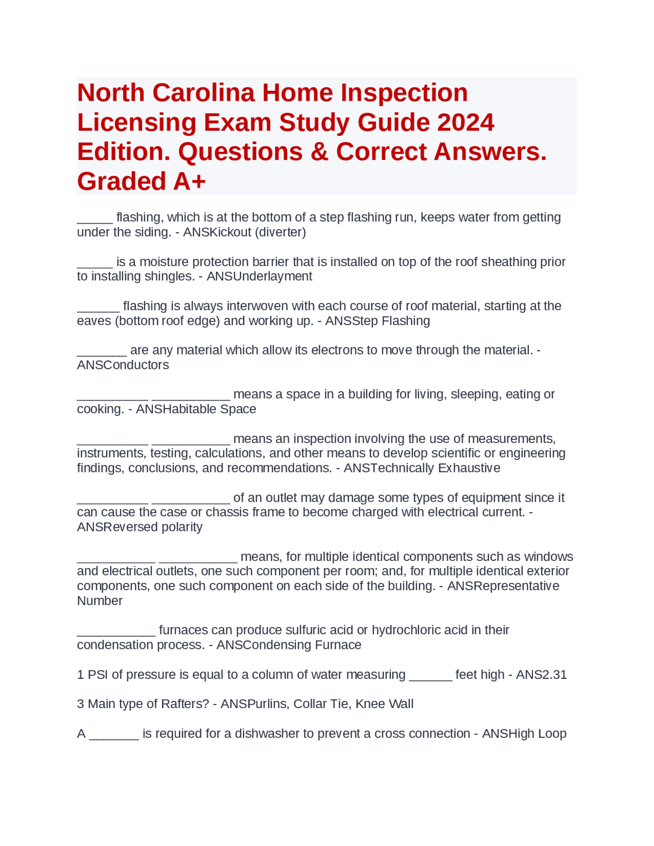 North Carolina Home Inspection Licensing Exam Study Guide 2024 ...