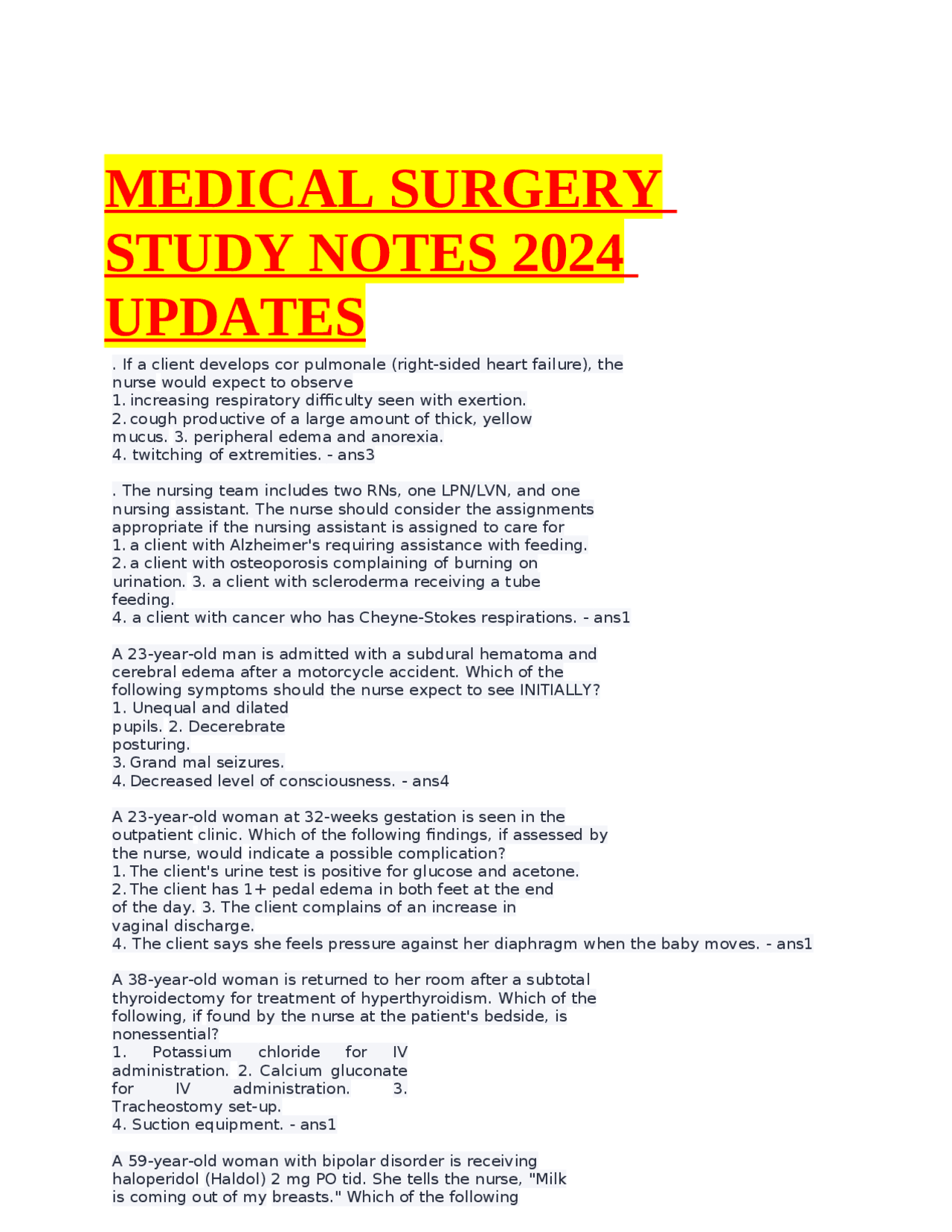 MEDICAL SURGERY STUDY NOTES 2024 UPDATES | Study notes General Surgery ...