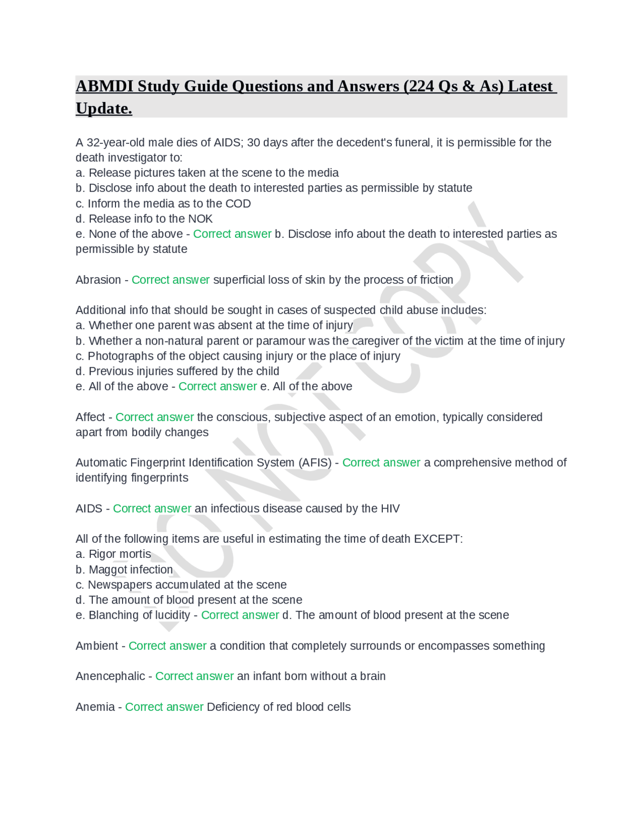 ABMDI Study Guide Questions and Answers (224 Qs & As) Latest Update ...