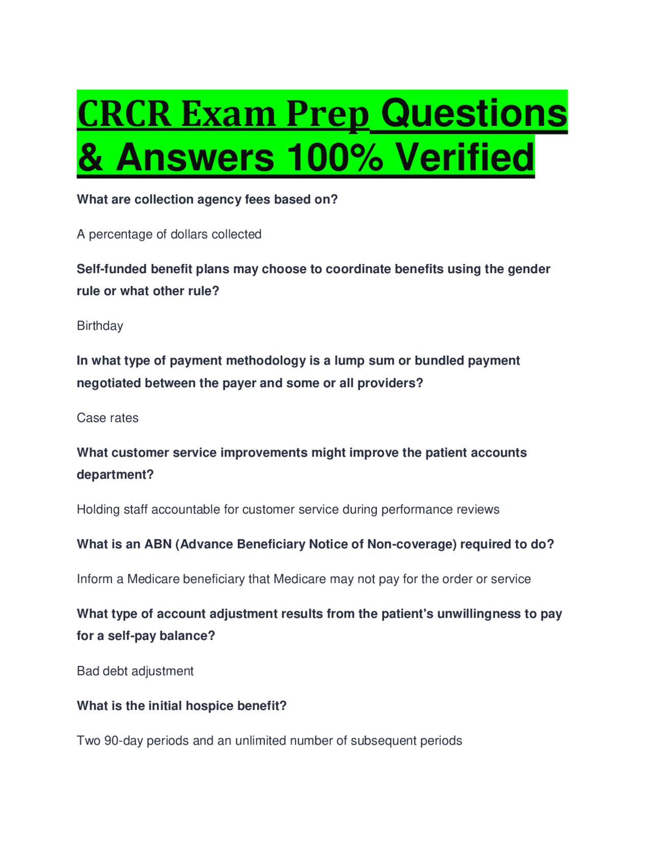 CRCR Exam Prep Questions & Answers 100% Verified | Study Guides ...