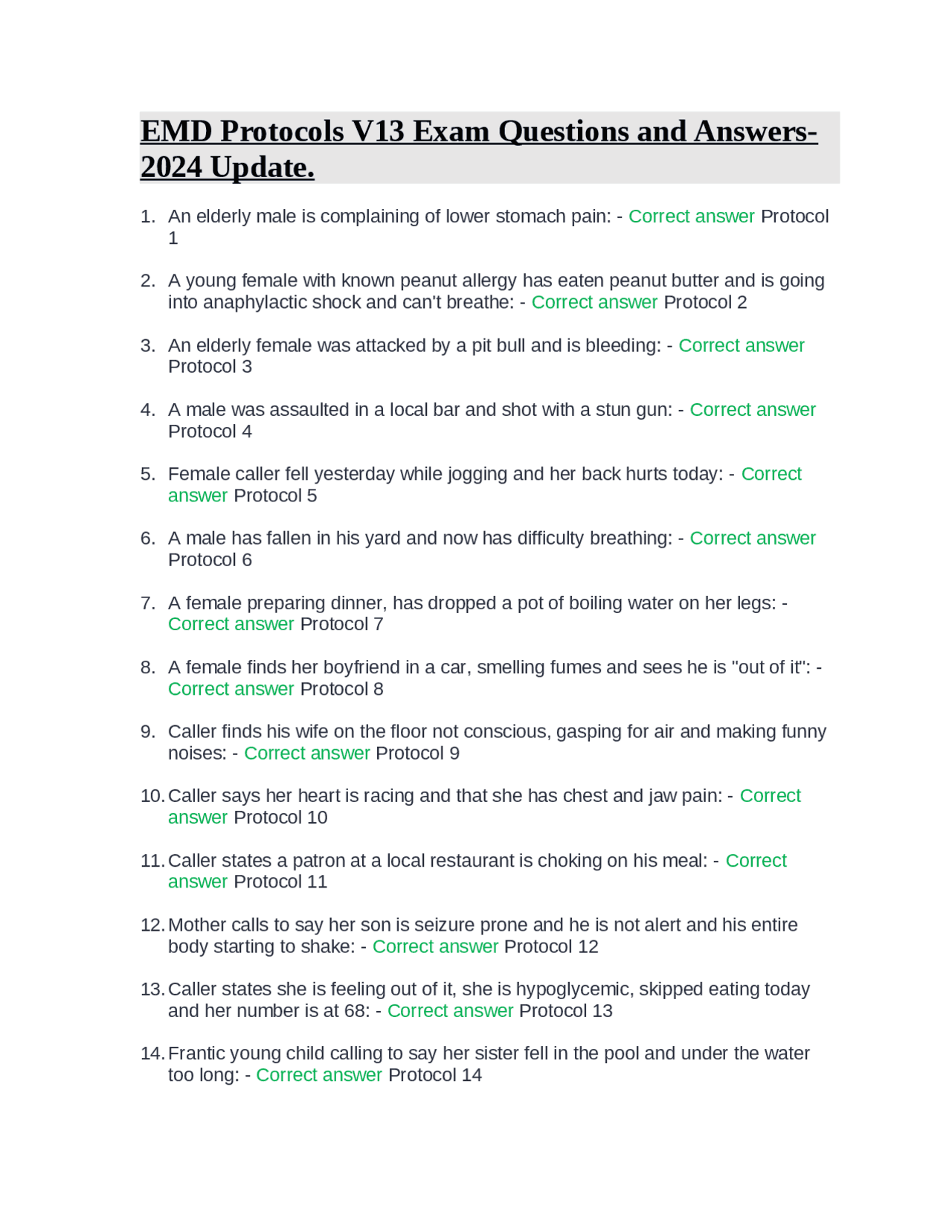 EMD Protocols V13 Exam Questions and Answers-2024 Update. | Exams ...