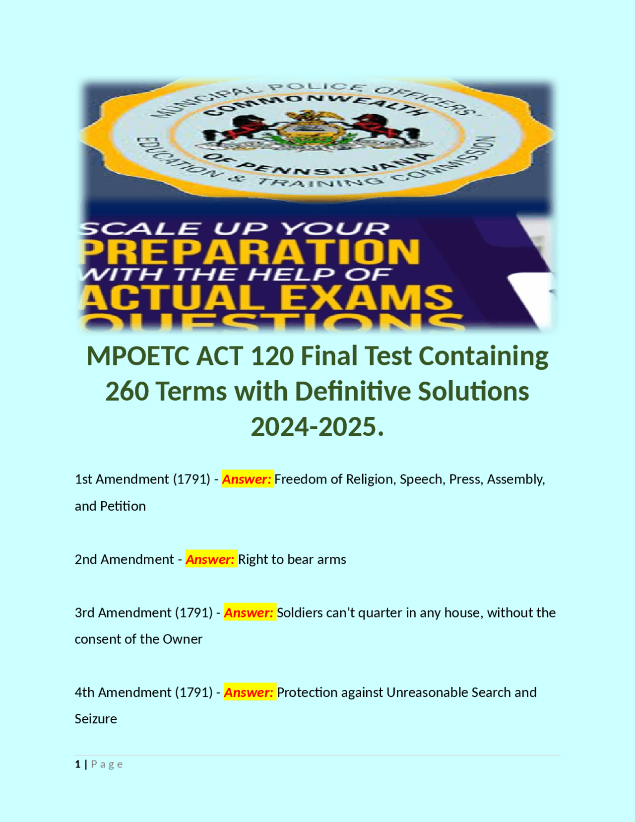 MPOETC ACT 120 Final Test | Exams Law | Docsity