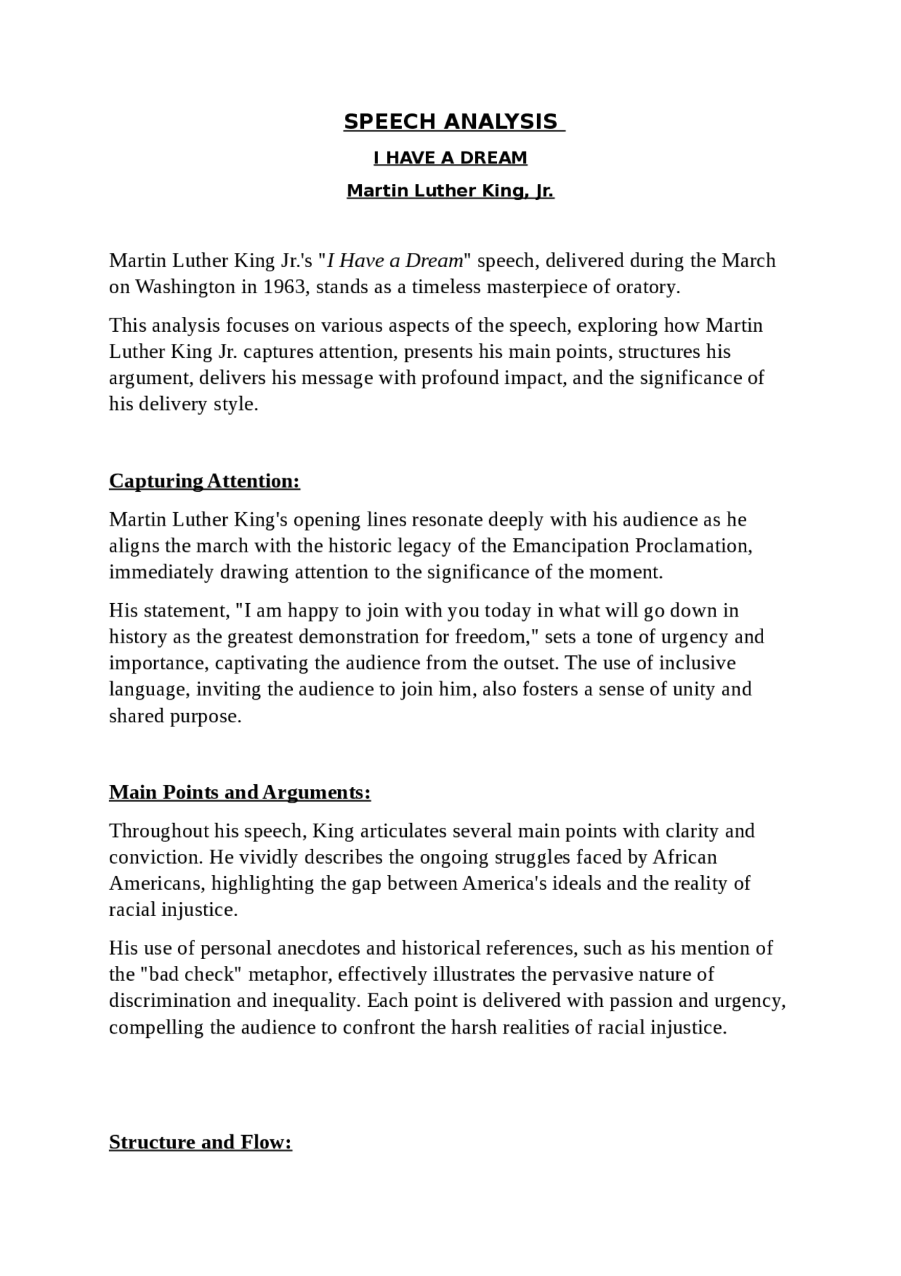 SPEECH ANALYSIS - "I HAVE A DREAM" SPEECH BY MARTIN LUTHER KING JR ...