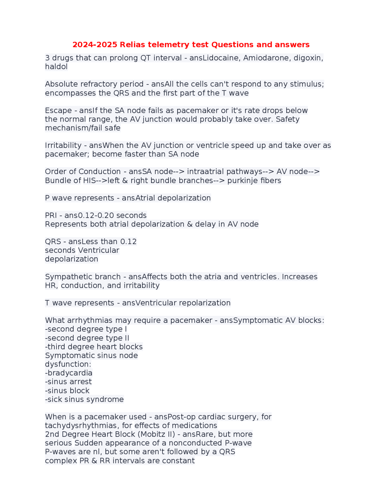 2024-2025 Relias telemetry test Questions and answers | Exams Nursing ...