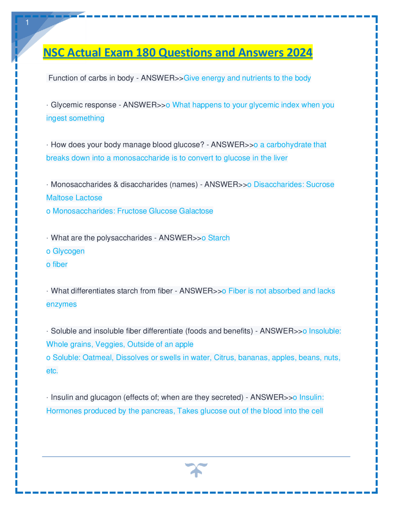 NSC Actual Exam 180 Questions and Answers 2024 | Exams Nursing | Docsity