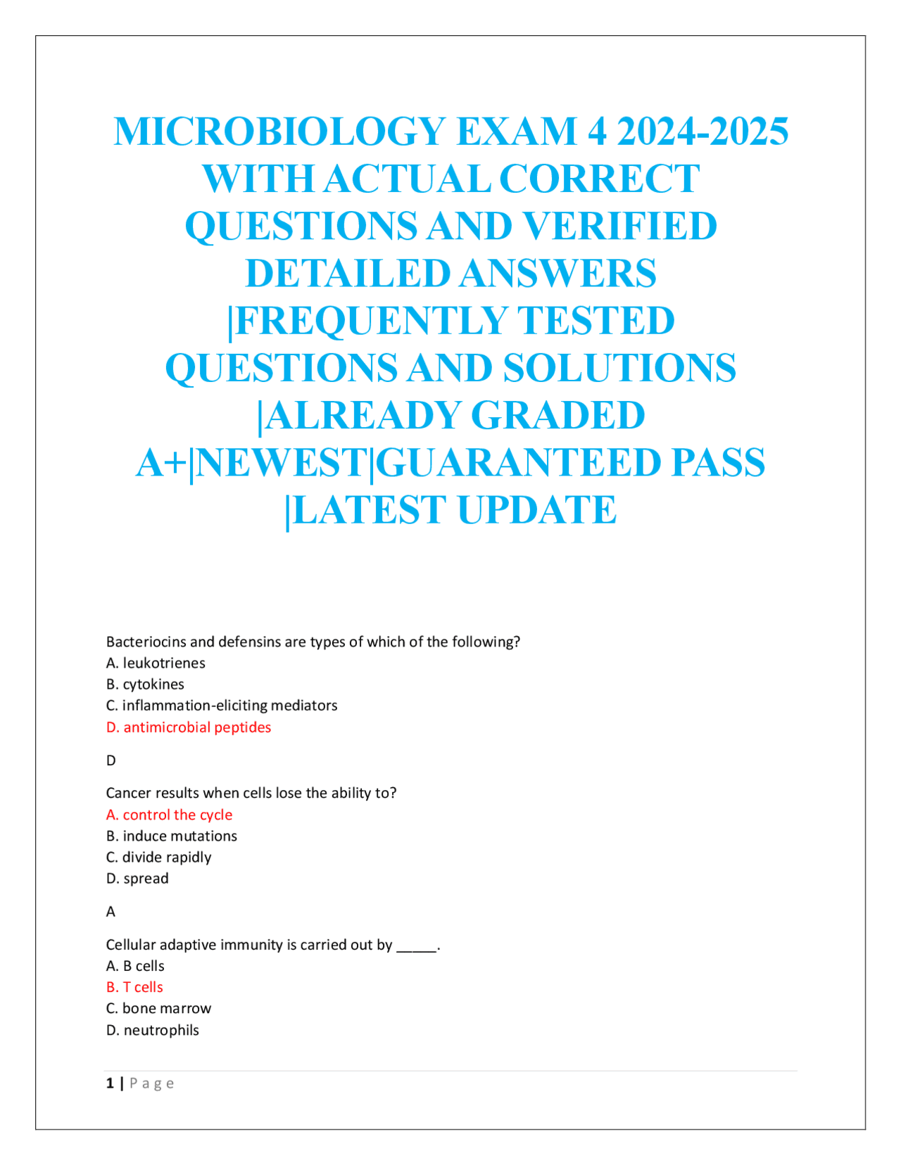MICROBIOLOGY EXAM 4 2024-2025 | Exams Nursing | Docsity