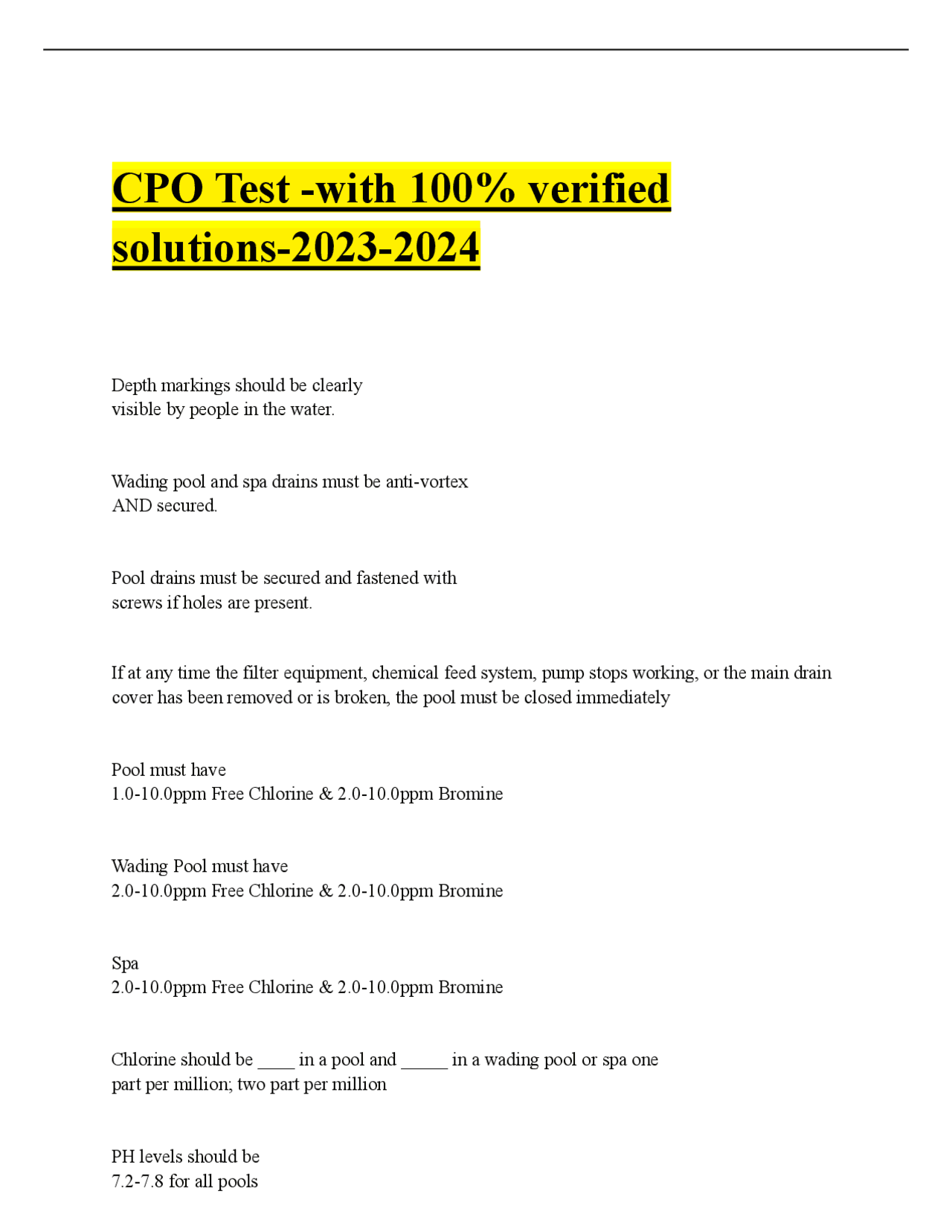 CPO Test -with 100% verified solutions-2023-2024 | Exams Nursing | Docsity