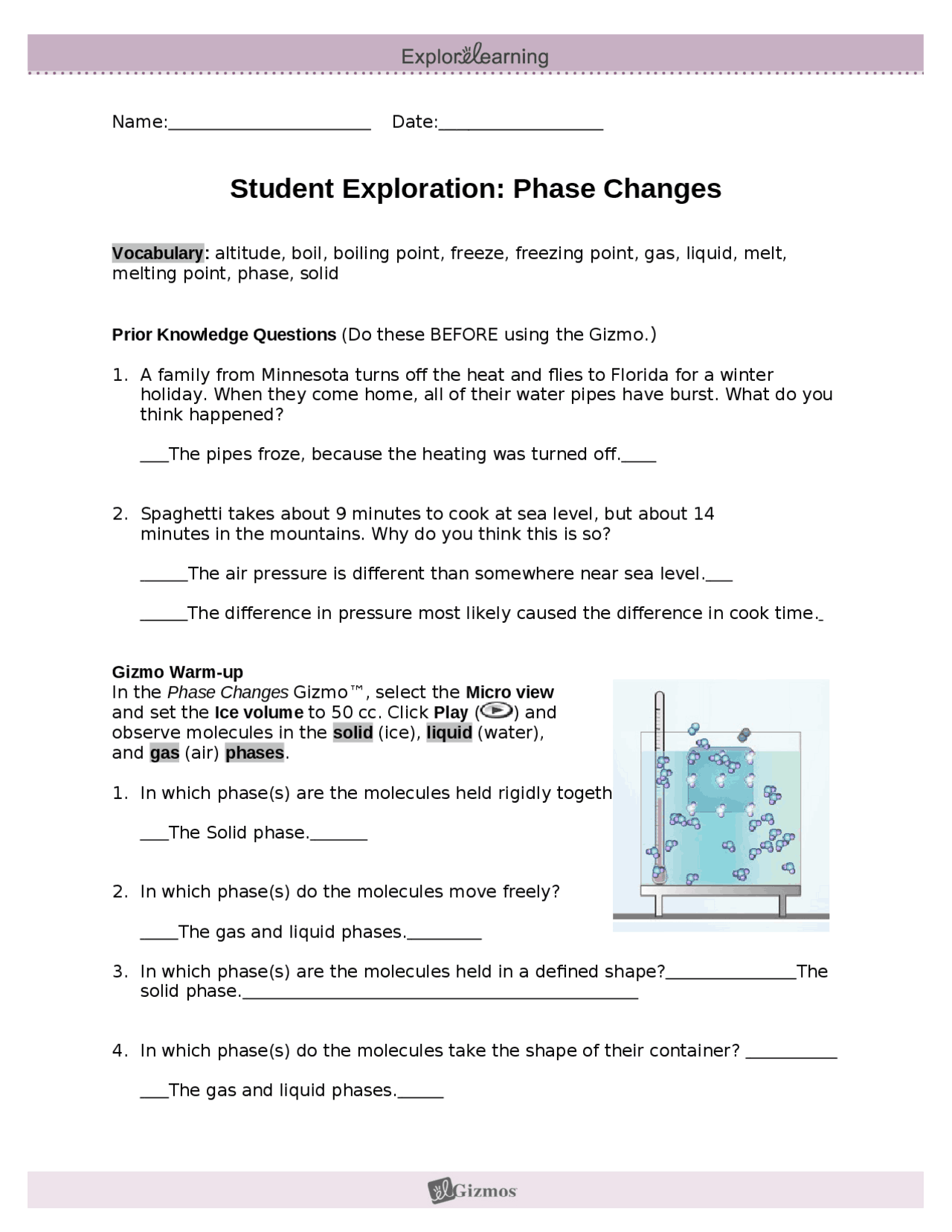 AERO 623 M1L3M1 Phase Changes Gizmo Texas A&M University | Assignments ...