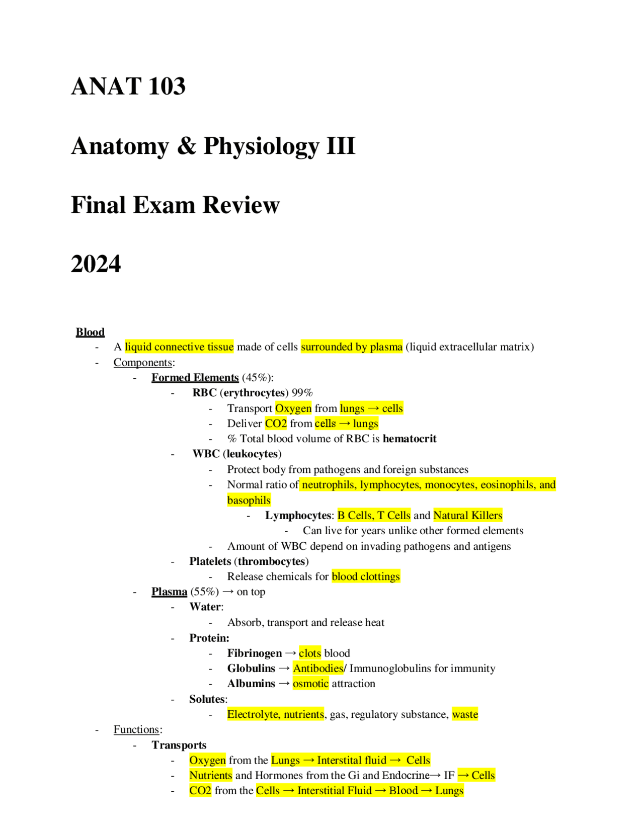 (Drexel) ANAT 103 Anatomy & Physiology III Final Exam Review 2024 ...