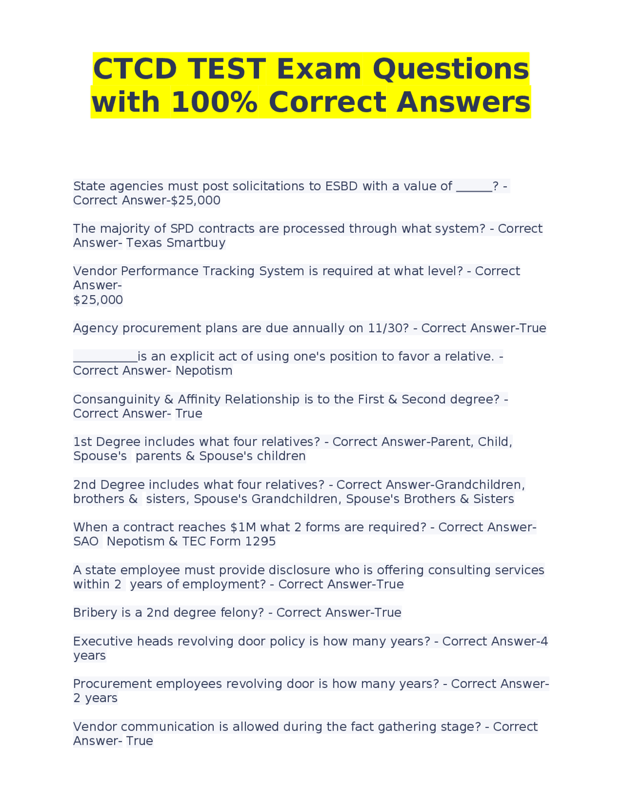 CTCD TEST Exam Questions with 100% Correct Answers 2024 | Exams Law ...