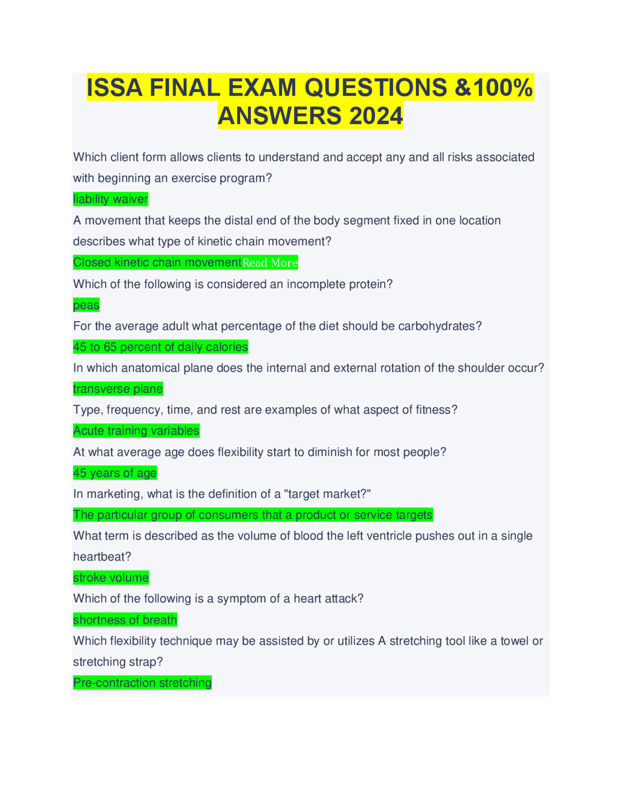 ISSA FINAL EXAM QUESTIONS &100% ANSWERS 2024 | Exams Nursing | Docsity