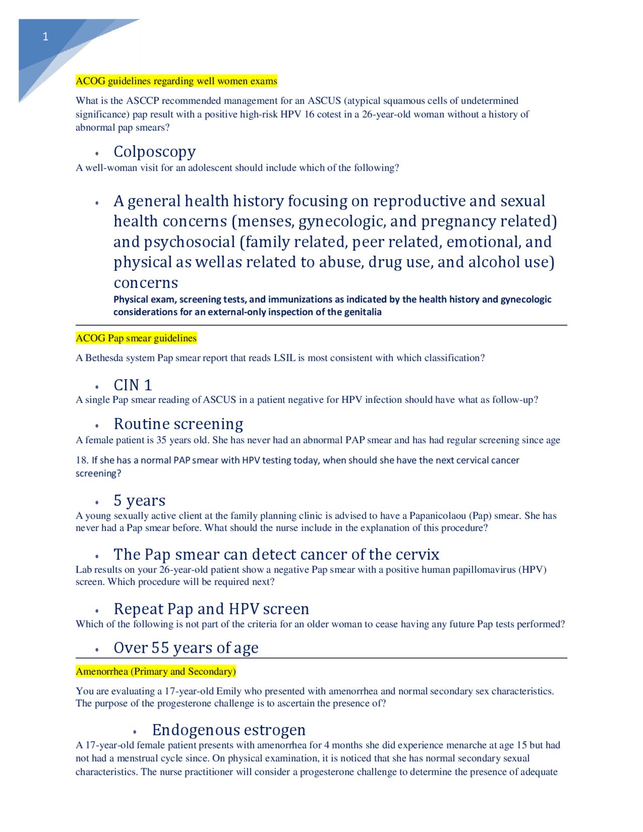 Exam NR602 final week 8 poss questions with correct anwers | Exams ...