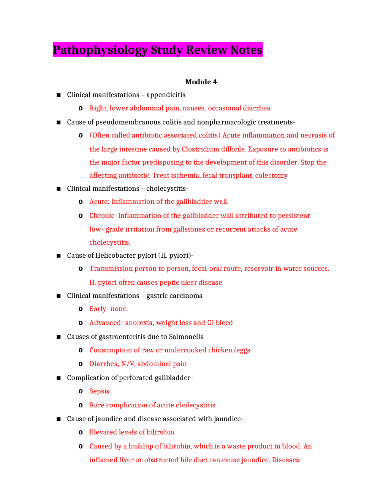 Pathophysiology Study Review Notes | Study Guides, Projects, Research ...