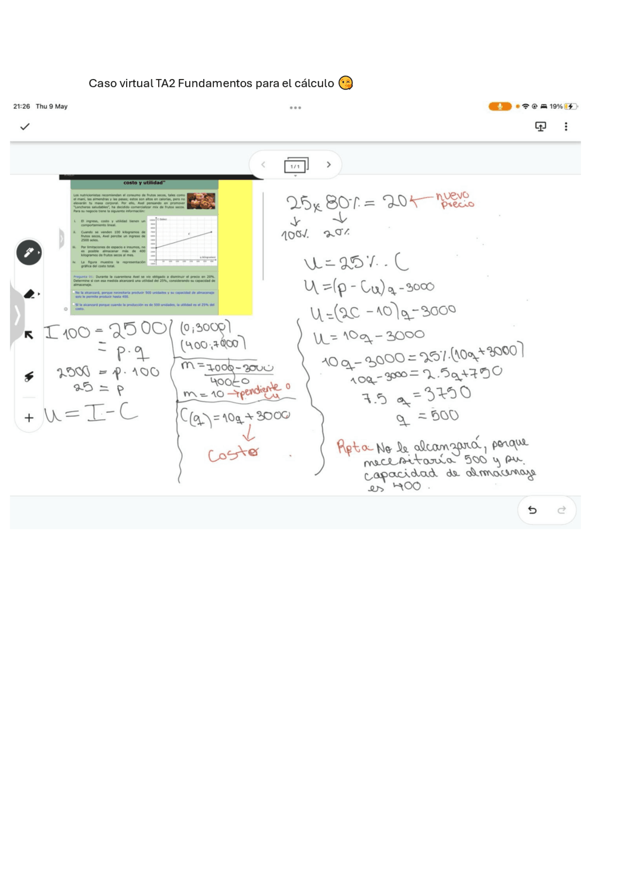 Caso virtual TA2 Fundamentos para el cálculo | Ejercicios de Administración de Negocios | Docsity