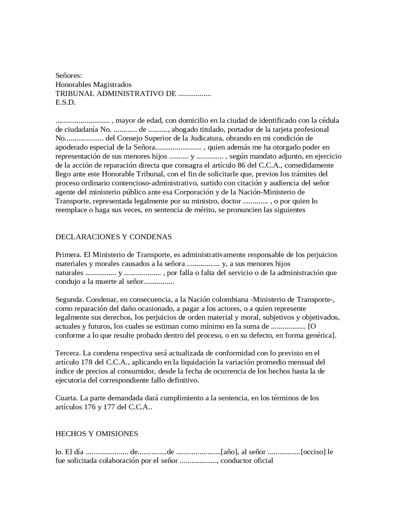 Demanda reparación directa | Ejercicios de Derecho Procesal Administrativo | Docsity