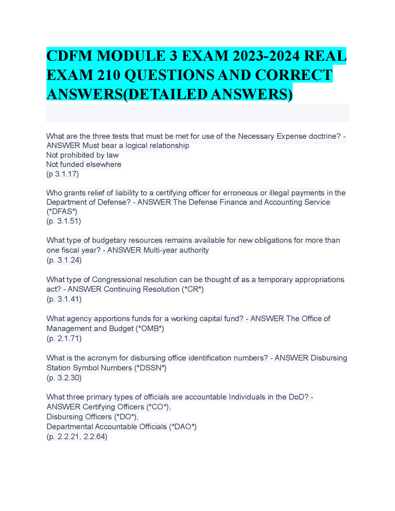 CDFM MODULE 3 EXAM 2023-2024 REAL EXAM 210 QUESTIONS AND CORRECT ...