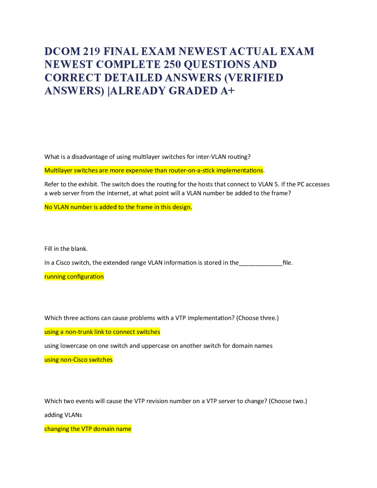 DCOM 219 FINAL EXAM NEWEST ACTUAL EXAM NEWEST COMPLETE | Exams Nursing | Docsity