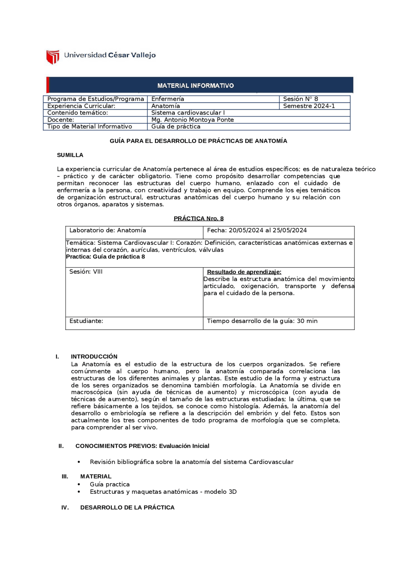 guia de practica 8 anatomia | Resúmenes de Anatomía | Docsity