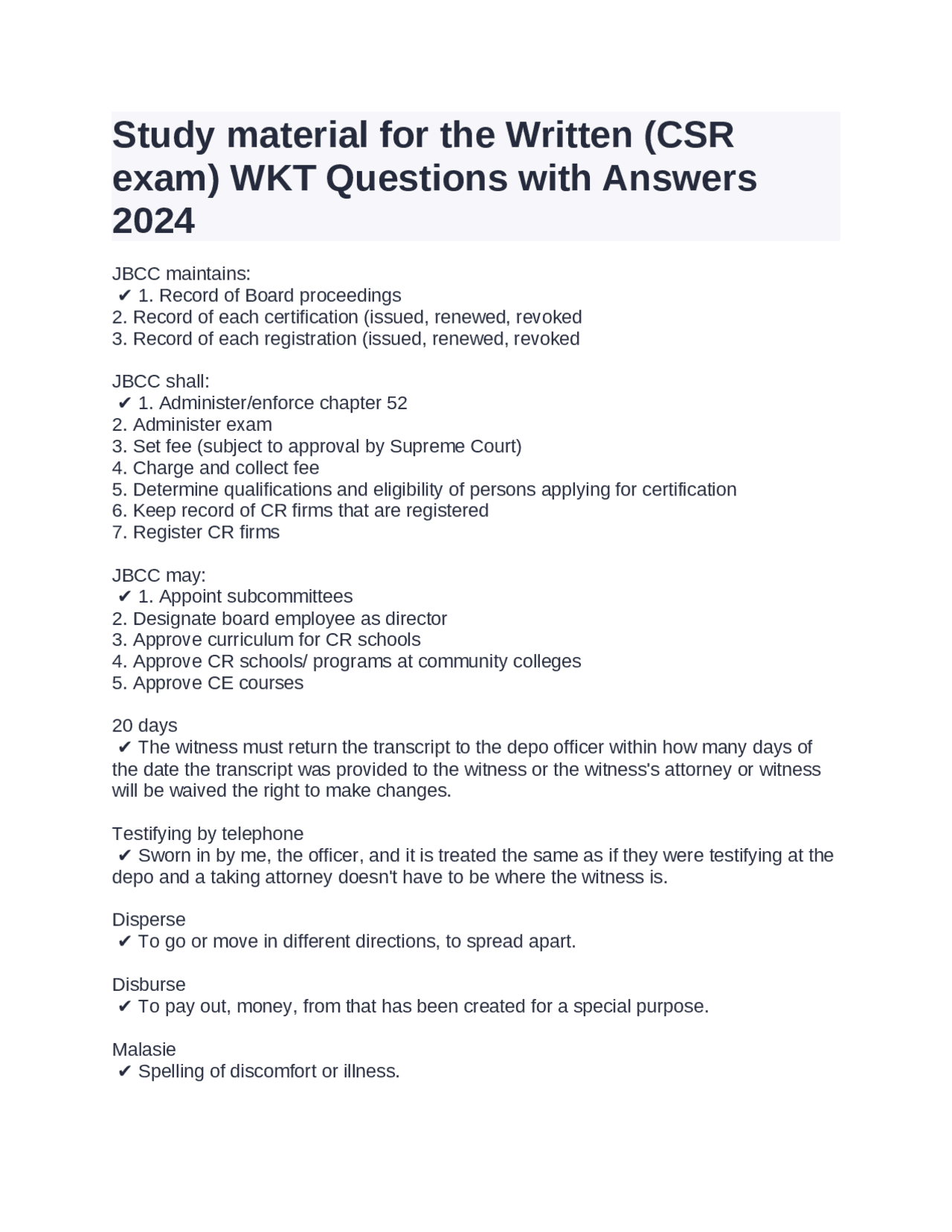 Study material for the Written (CSR exam) WKT Questions with Answers ...