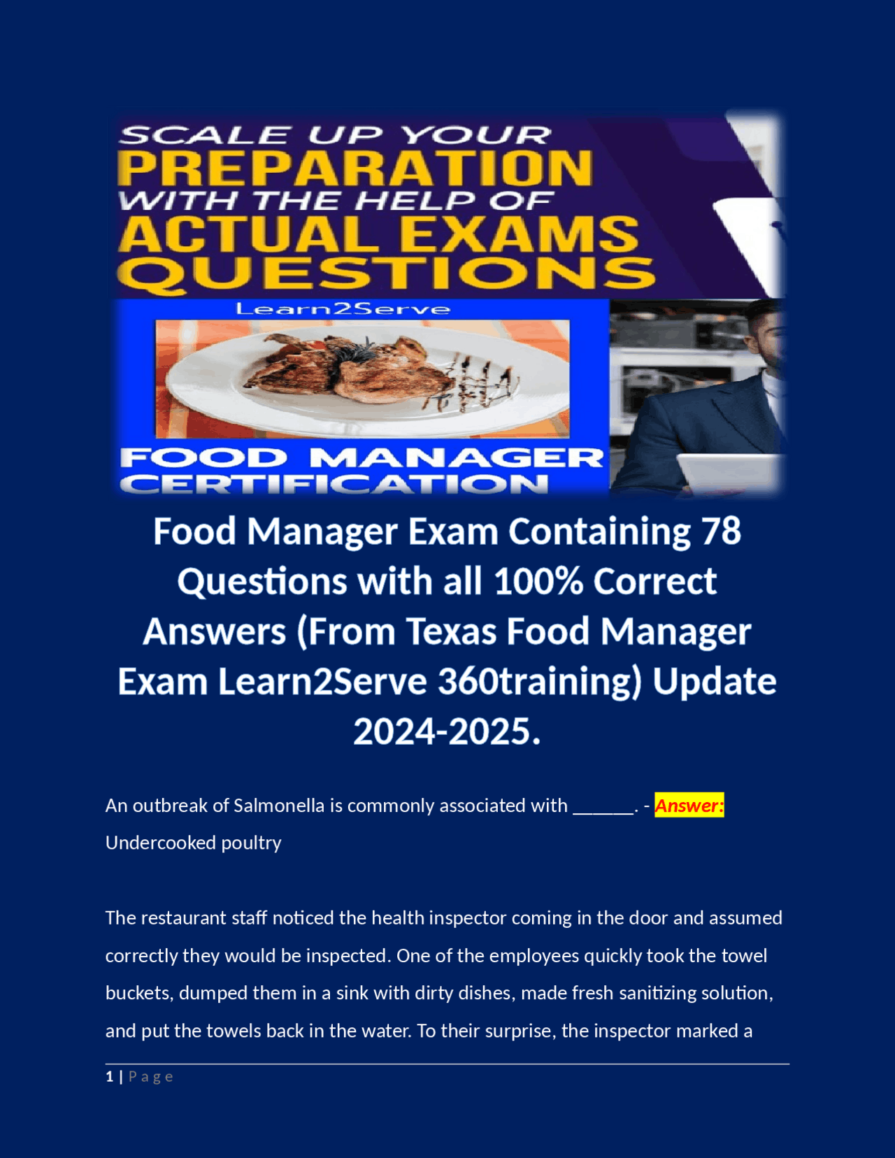 Food Manager Exam Quizzes | Exams Food science | Docsity