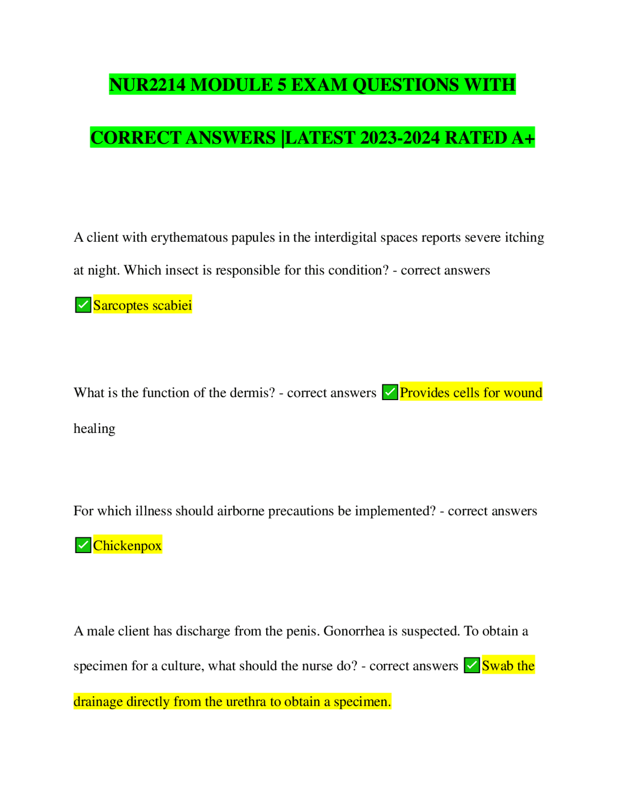 NUR2214 MODULE 5 EXAM QUESTIONS WITH CORRECT ANSWERS |LATEST 2023-2024 ...