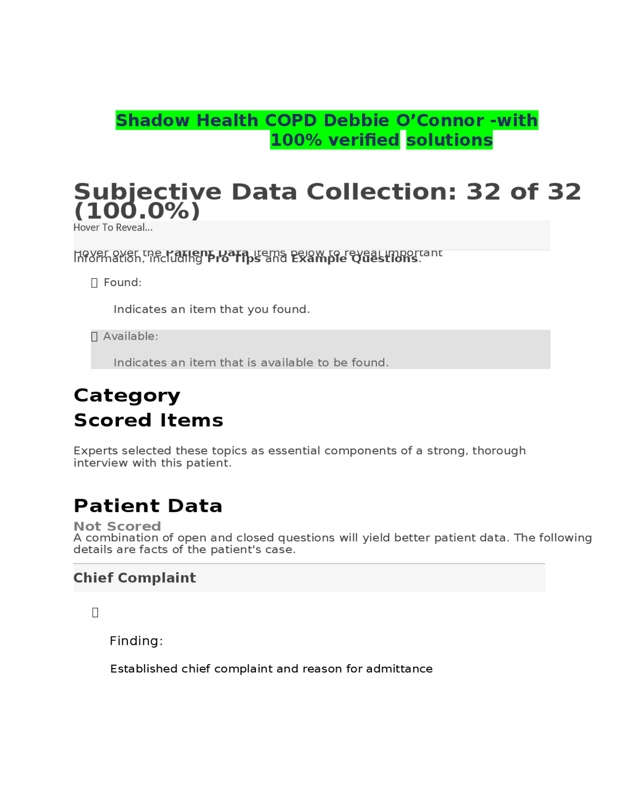 Shadow Health COPD Debbie O’Connor -with 100% verified solutions ...