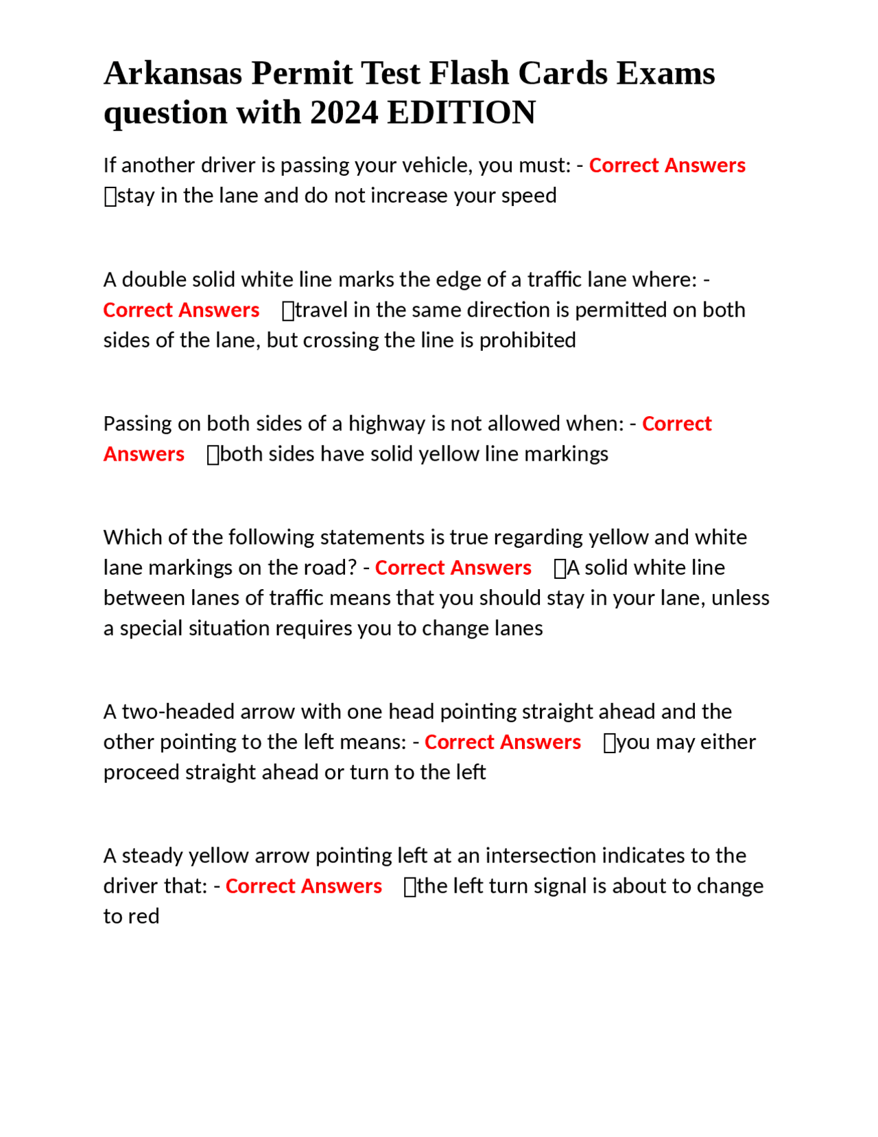 Arkansas Permit Test Flash Cards Exams question with 2024 EDITION ...