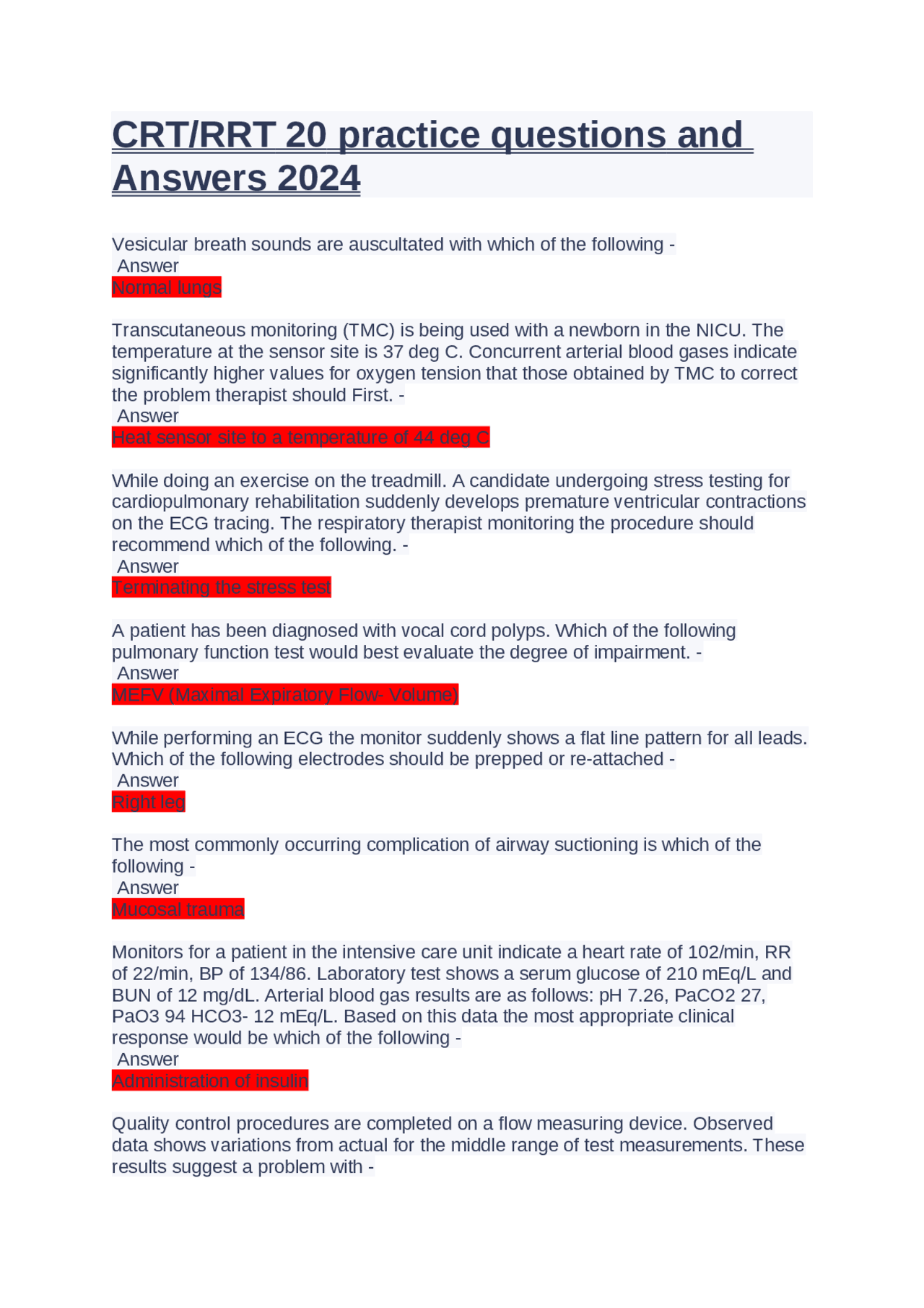 CRT RRT 20 practice questions and Answers 2024 | Exams Banking Law and ...