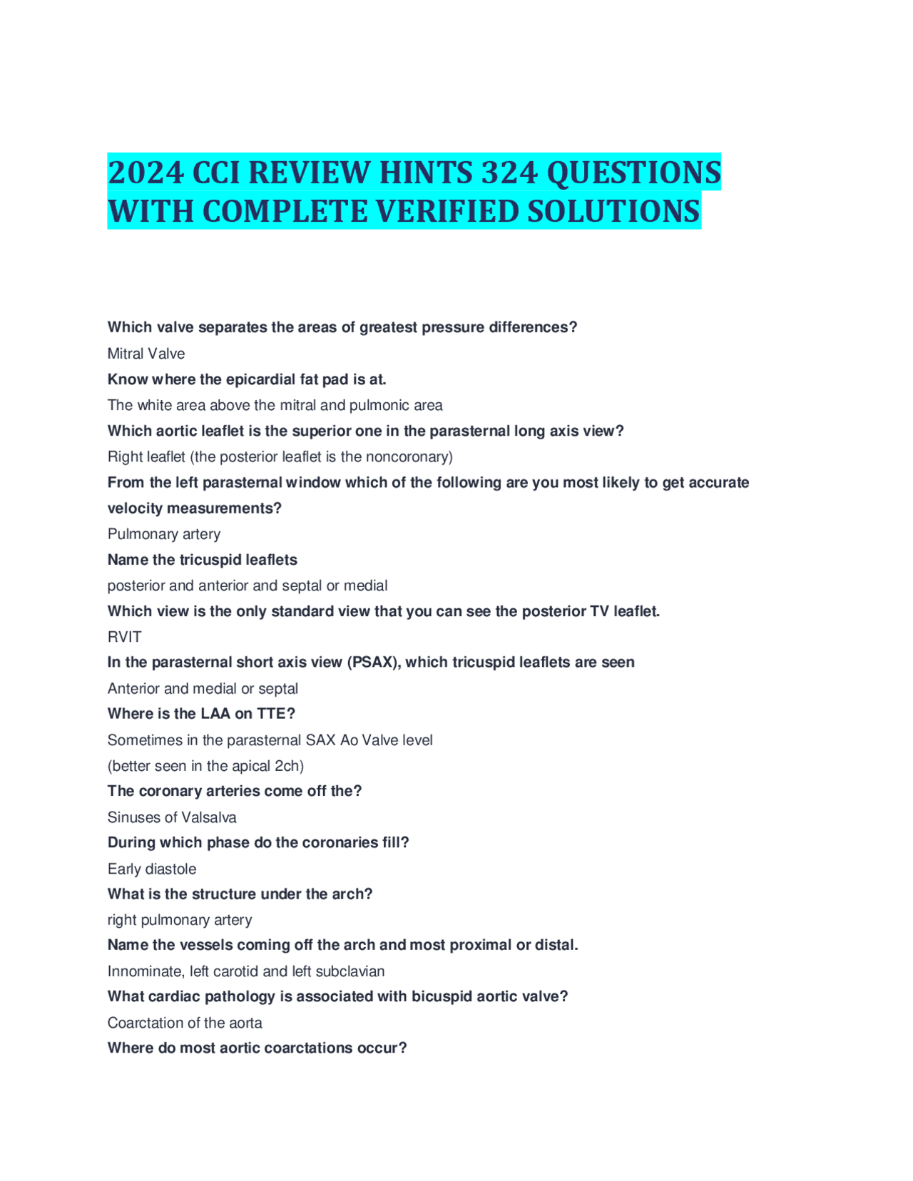 2024 CCI REVIEW HINTS 324 QUESTIONS WITH COMPLETE VERIFIED SOLUTIONS ...