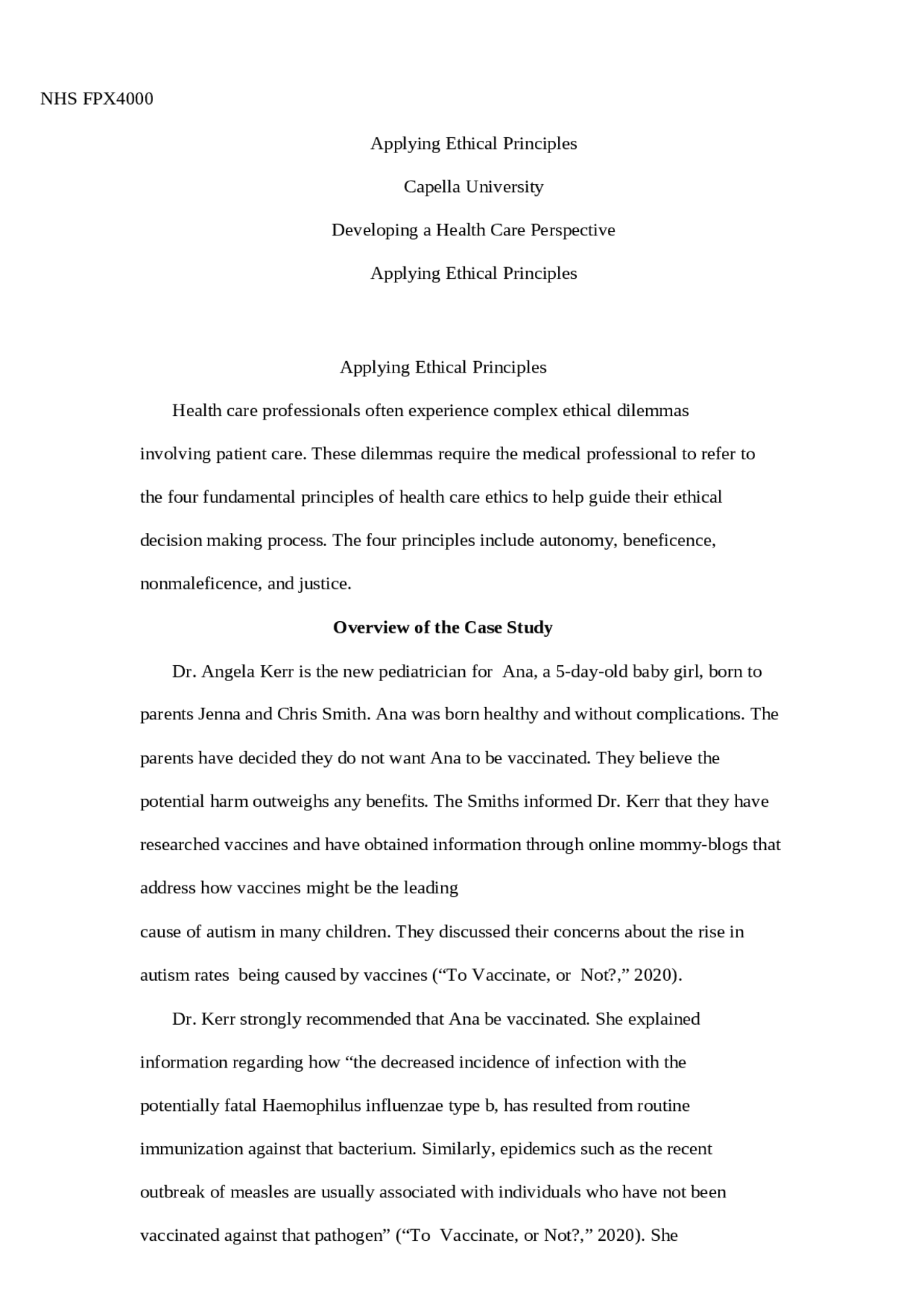 NHS FPX4000Applying Ethical Principles Capella UniversityDev | Lecture ...