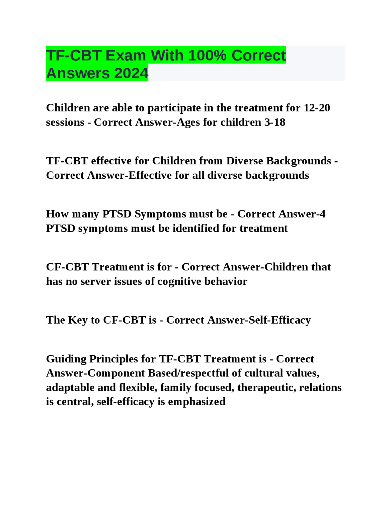 TF-CBT Exam Questions and Answers | Exams Advanced Education | Docsity