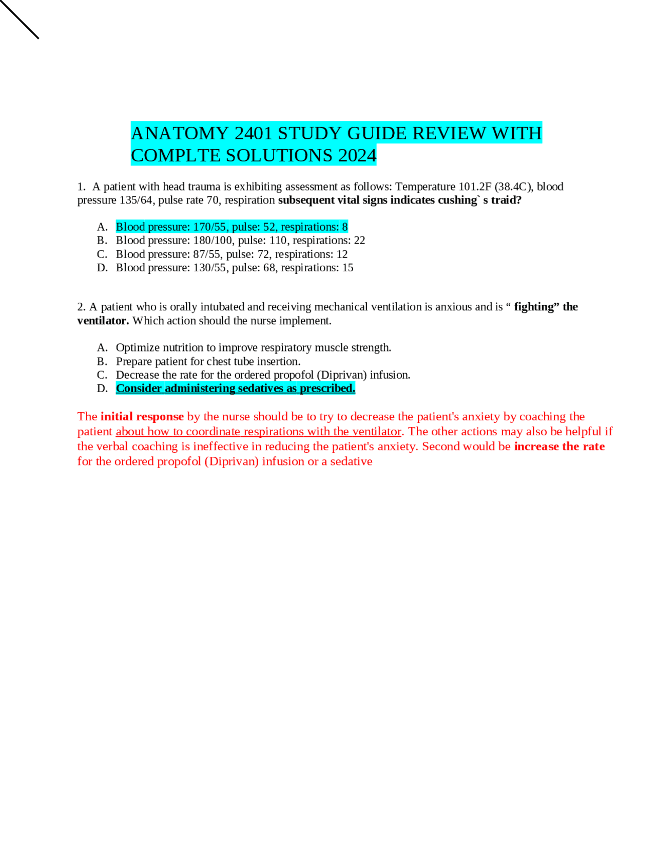 ANATOMY 2401 STUDY GUIDE REVIEW WITH COMPLTE SOLUTIONS 2024 | Exams ...