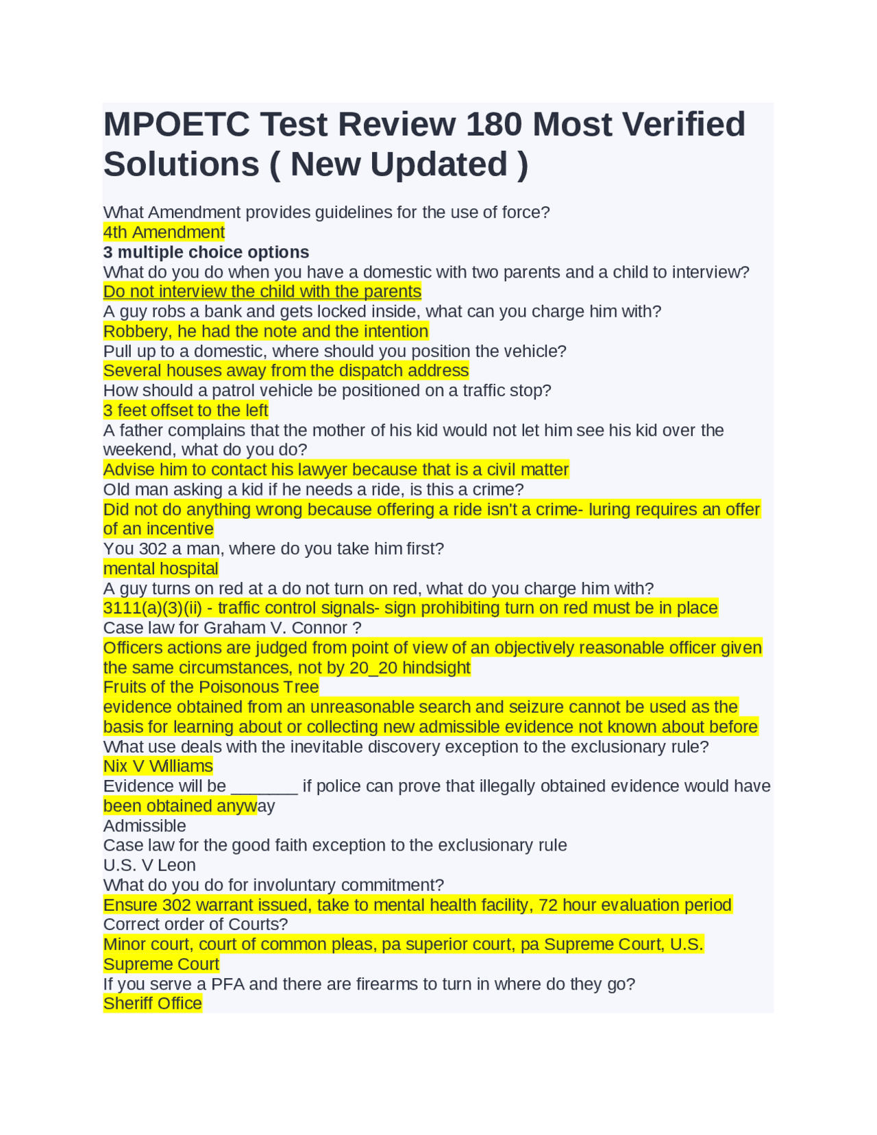 MPOETC Test Review 180 Most Verified Solutions ( New Updated ) | Exams ...