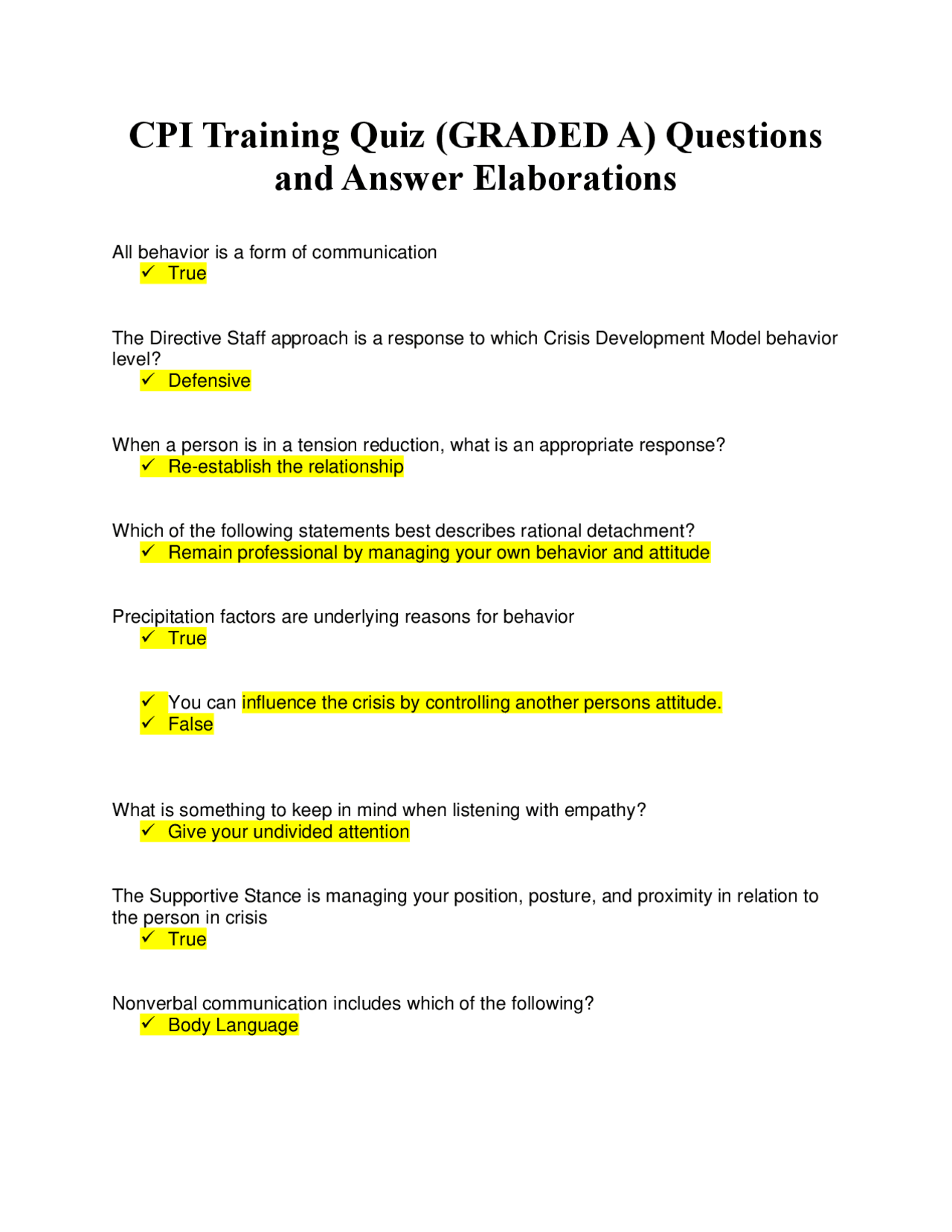 CPI Training Quiz (GRADED A) Questions and Answer Elaborations | Exams ...