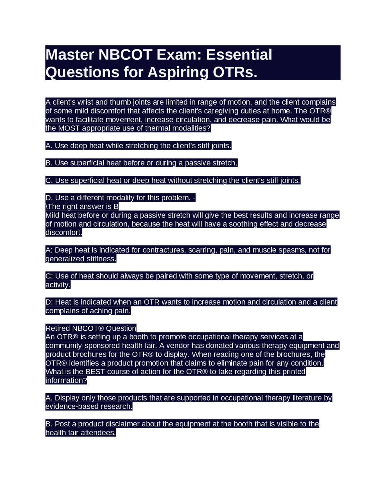 Master NBCOT Exam: Essential Questions for Aspiring OTRs. | Exams ...
