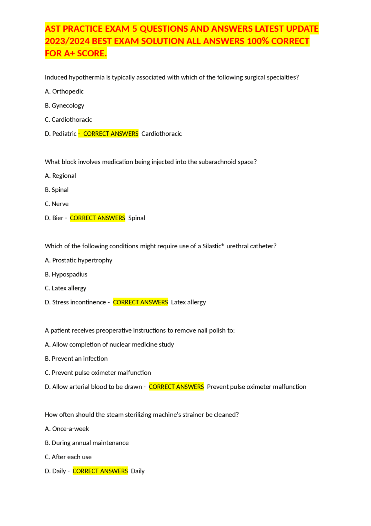 AST PRACTICE EXAM 5 QUESTIONS AND ANSWERS LATEST UPDATE 2023/2024 BEST ...