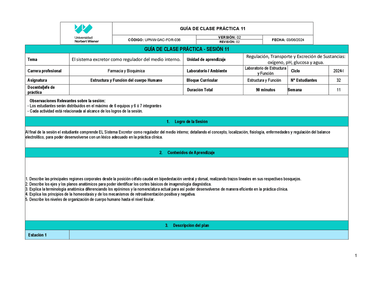 Guía de clase práctica sobre el sistema excretor como regulador del medio interno - Prof ...