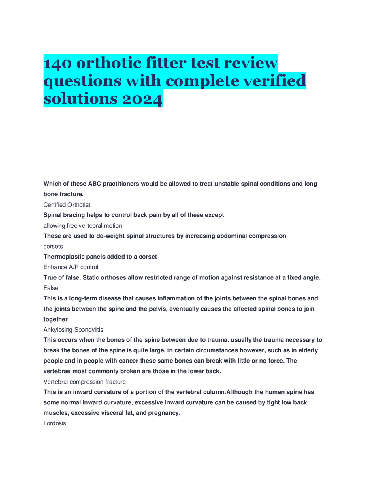 140 orthotic fitter test review questions with complete verified ...