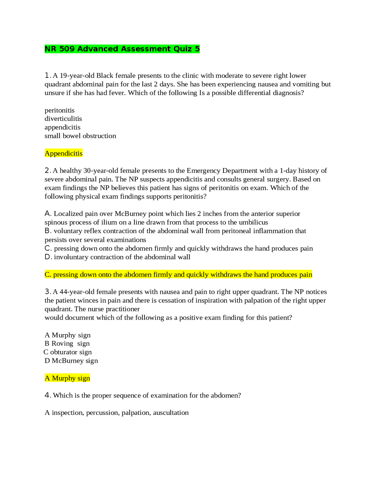NR 509 Week 5 Quiz/NR 509 Advanced Assessment Quiz 5 | Quizzes Health ...
