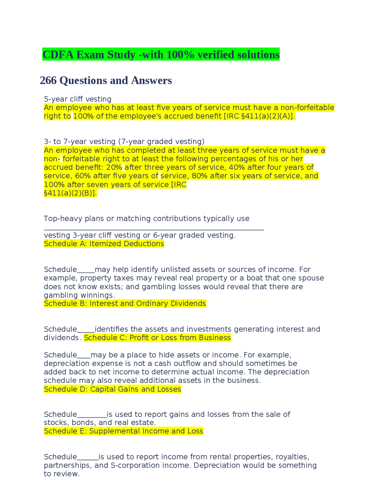 CDFA Exam Study -with 100 verified solutions.docx | Exams Advanced Education | Docsity