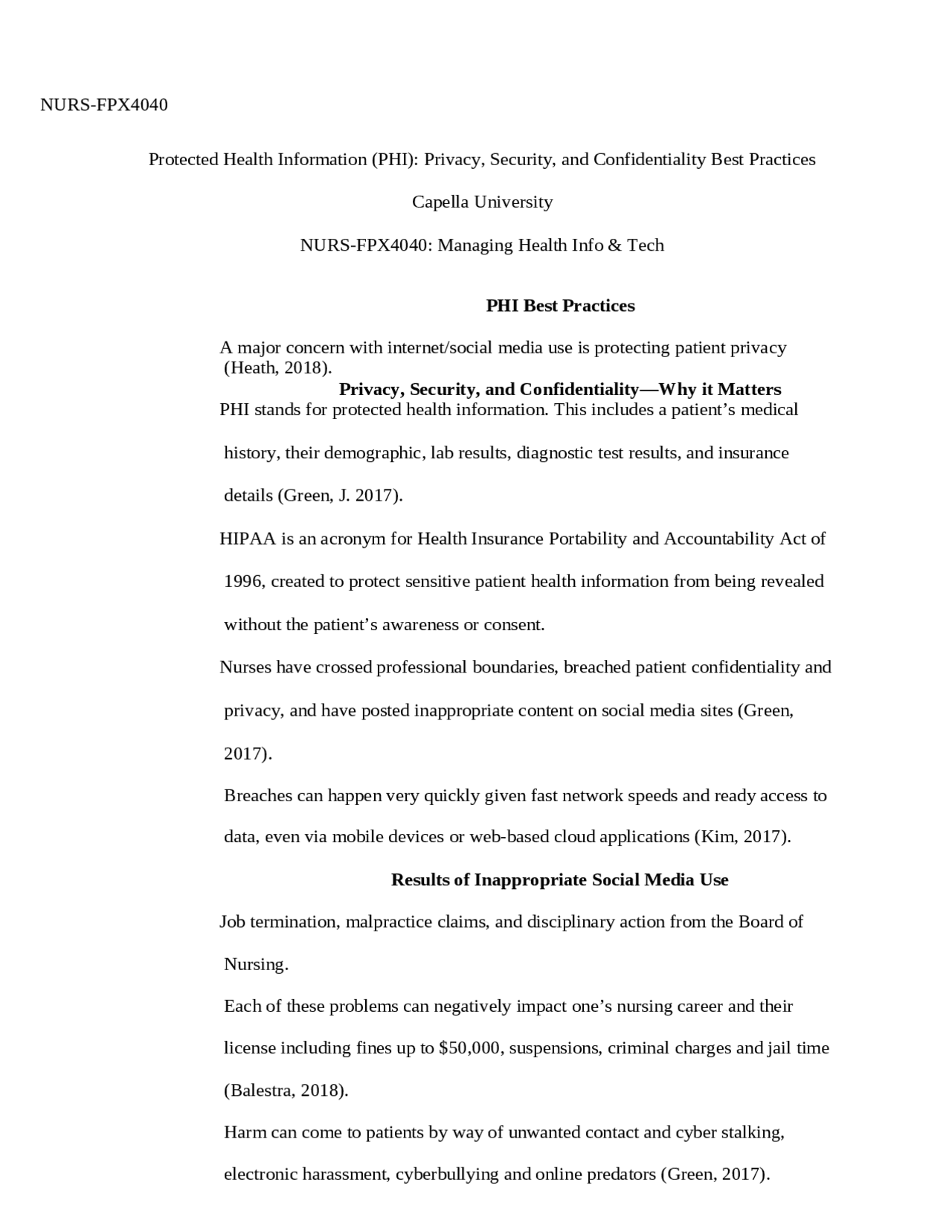 NURS-FPX4040Protected Health Information (PHI): Privacy, Sec | Lecture ...