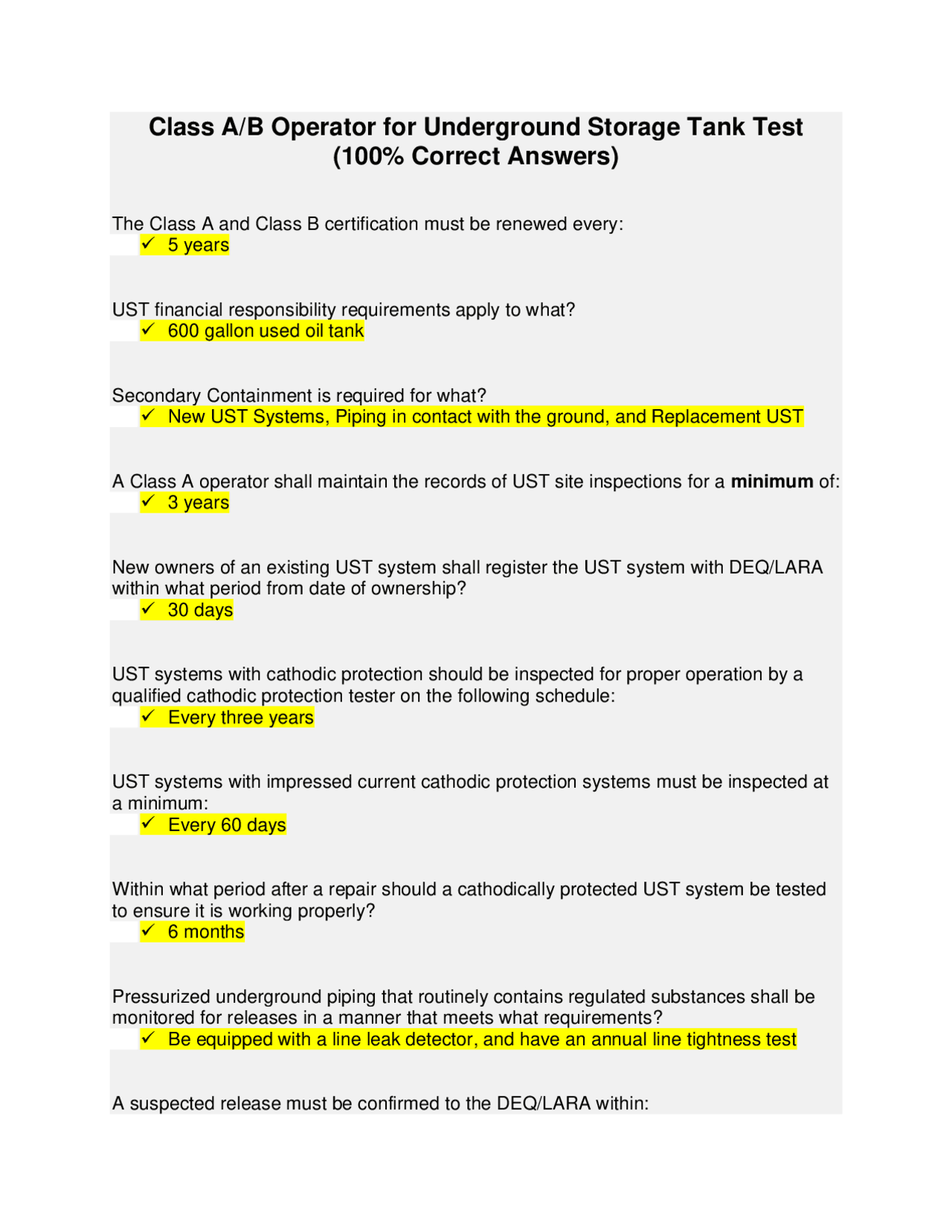 Class AB Operator for Underground Storage Tank Test (100% Correct ...
