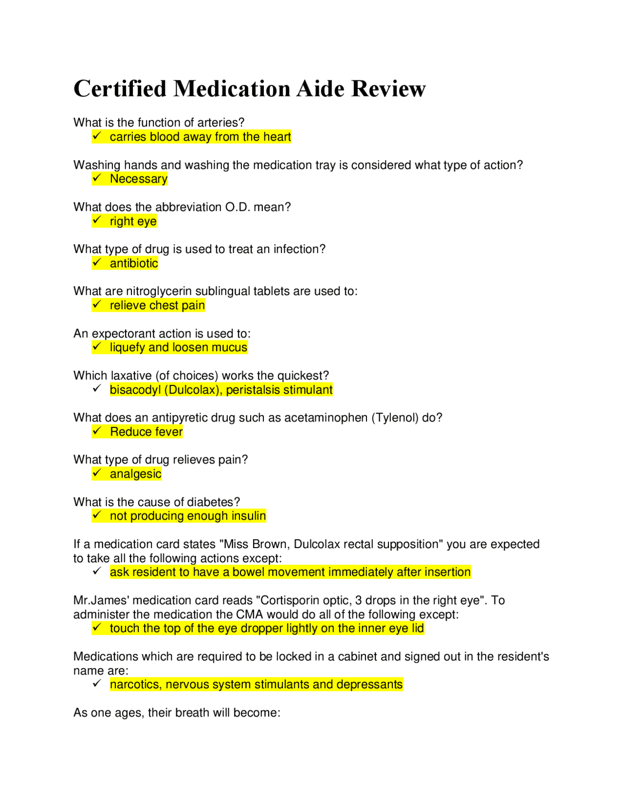 Certified Medication Aide Review Questions and Answers (100% Verified ...