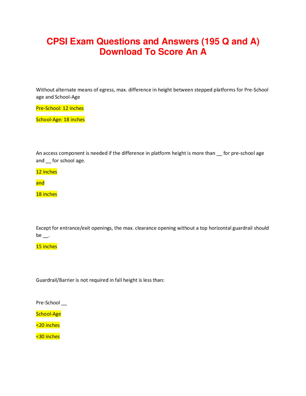 CPSI Exam Questions and Answers (195 Q and A) Download To Score An A ...