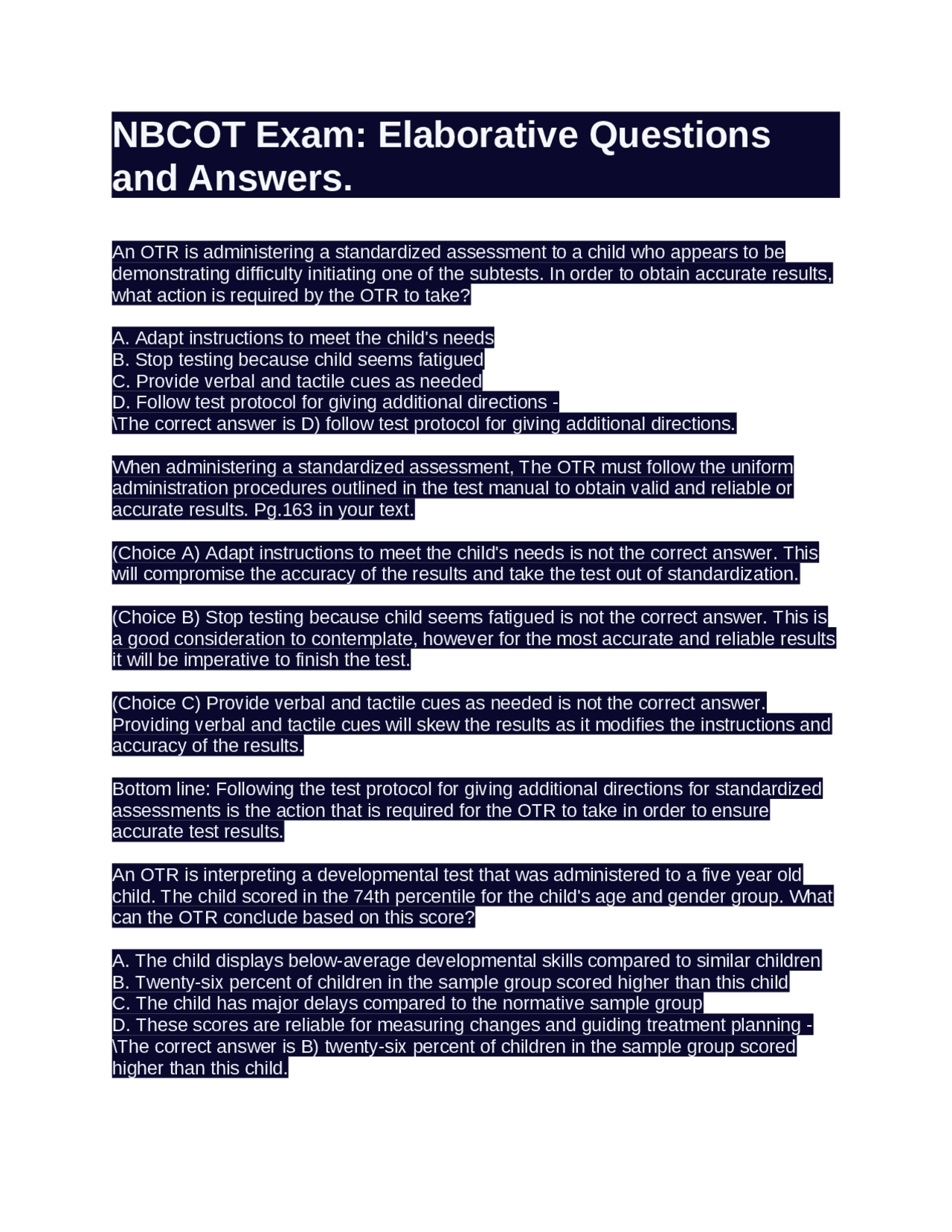 NBCOT Exam: Elaborative Questions and Answers. | Exams Occupational ...